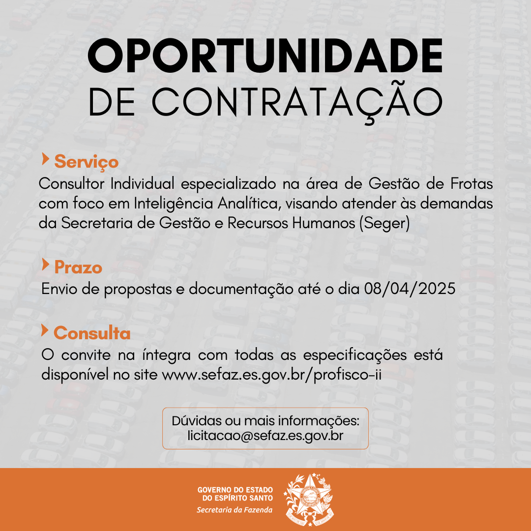 Portal do Servidor - Governo do Estado busca Consultor Individual na área de Gestão de Frotas ...
